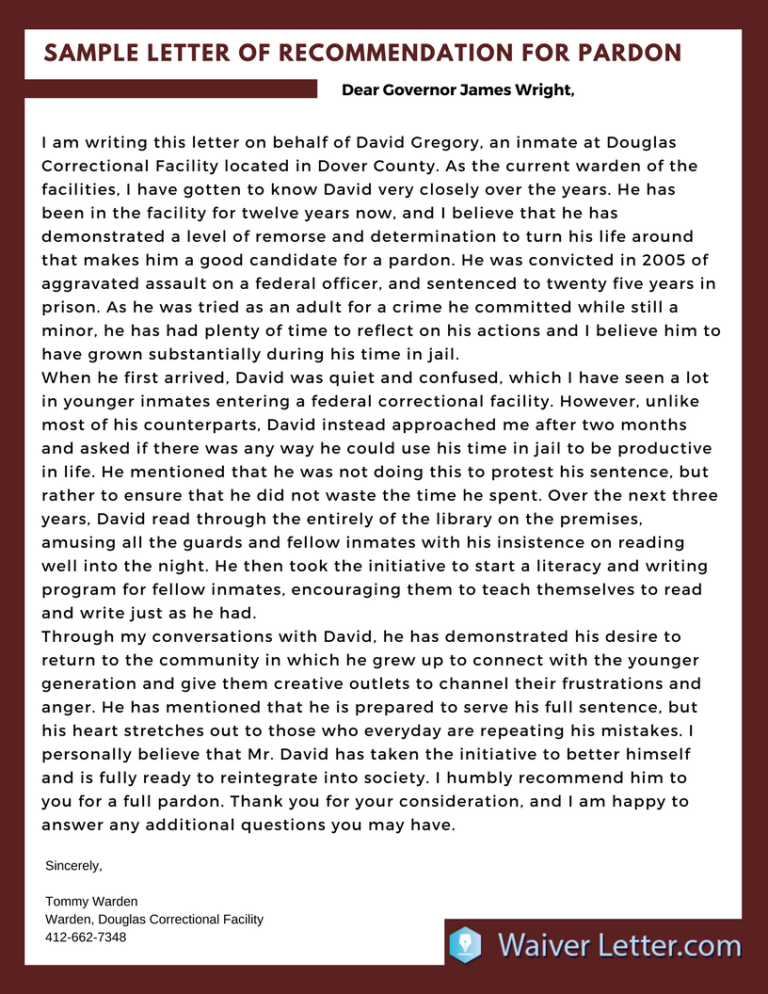 Pardon Letter Samples: Immigration, Governor, Recommendation