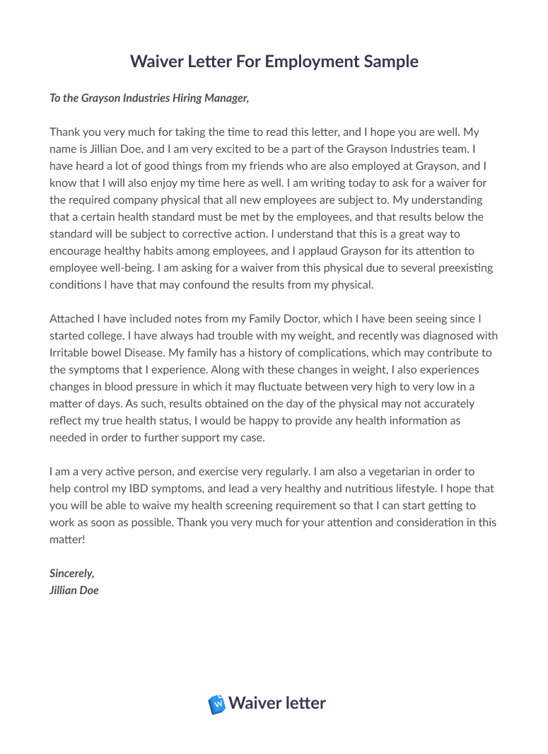 Sample Of Age Waiver Re Letter